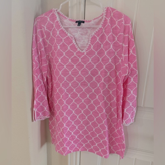 Talbots | Tops | Euc Talbots 34 Sleeve Pink White Tunic Top | Poshmark